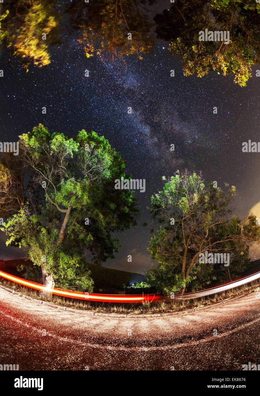 Milky Way. Beautiful summer night sky with stars, sea and rocks. Crimea ...