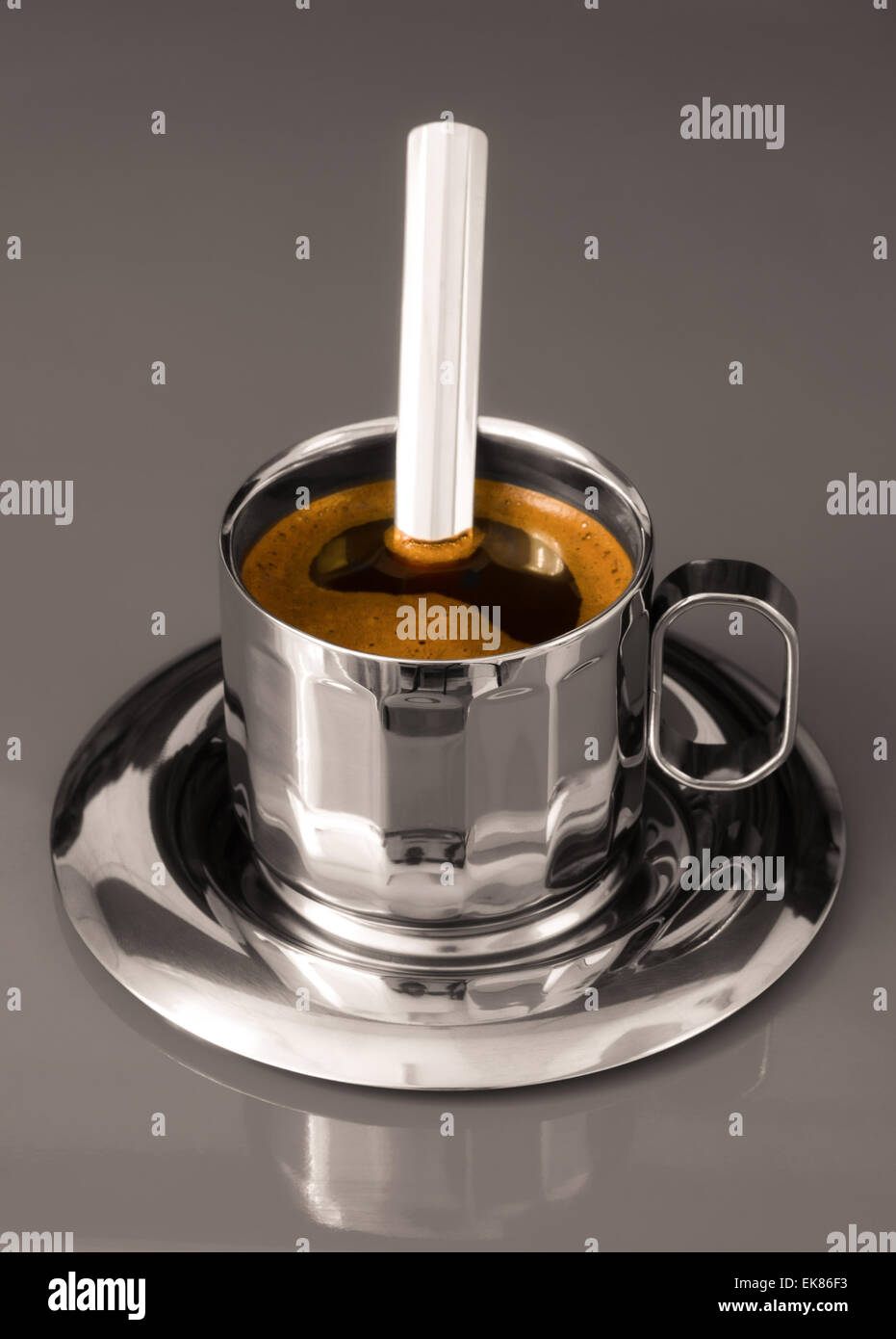 Coffee in metalic cup Stock Photo - Alamy