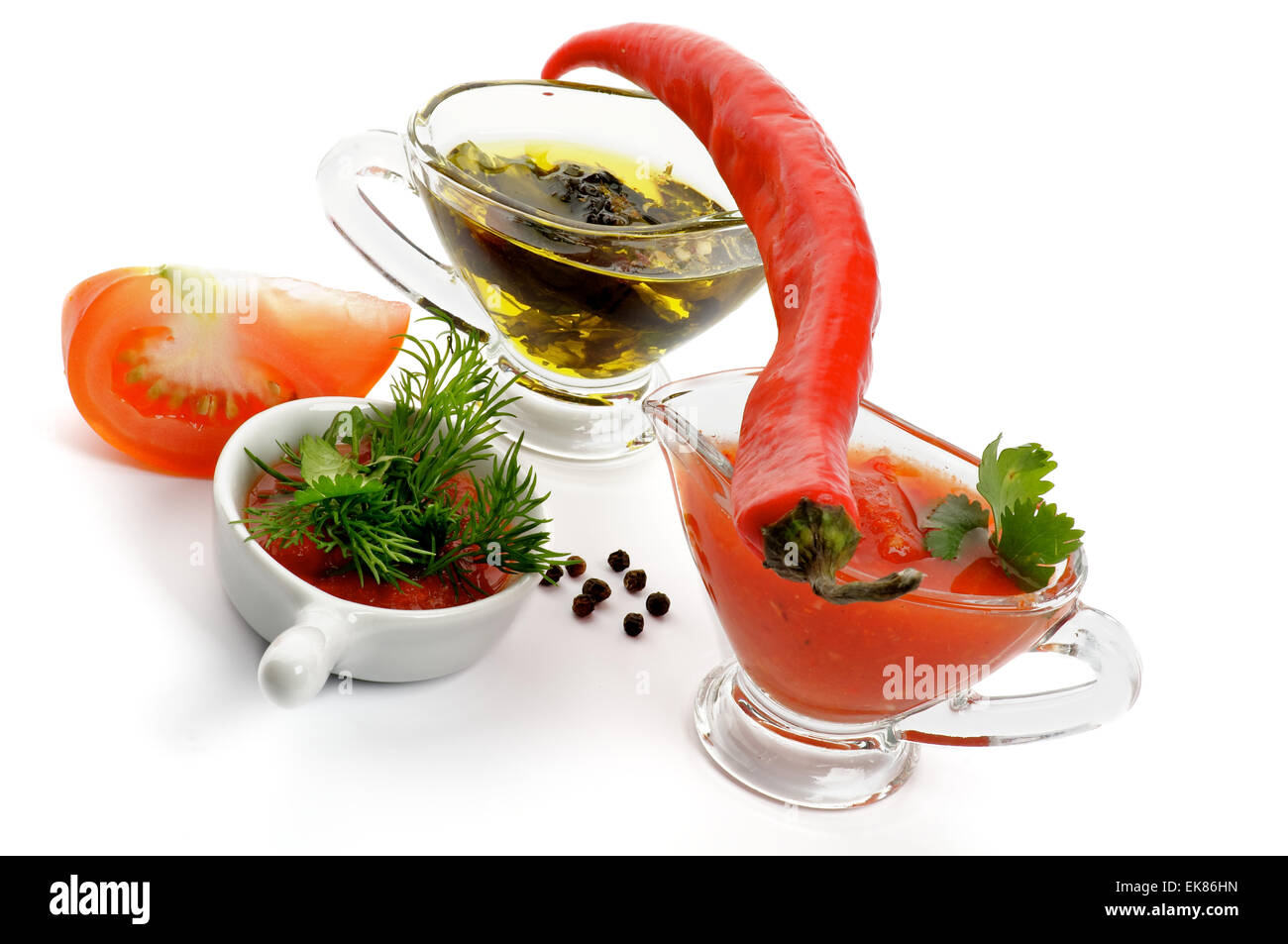Arrangement of Salsa Sauce and Olive Oil Stock Photo - Alamy