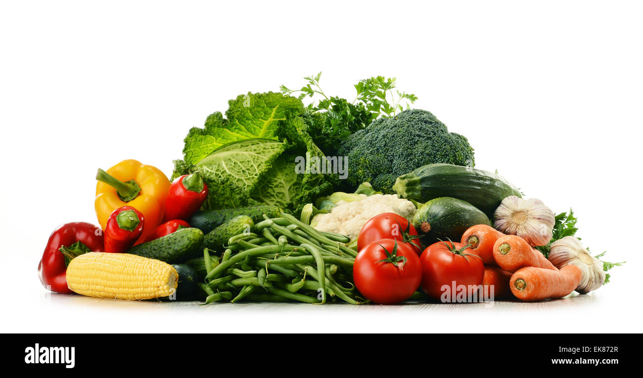 Variety of fresh organic vegetables isolated on white background Stock ...