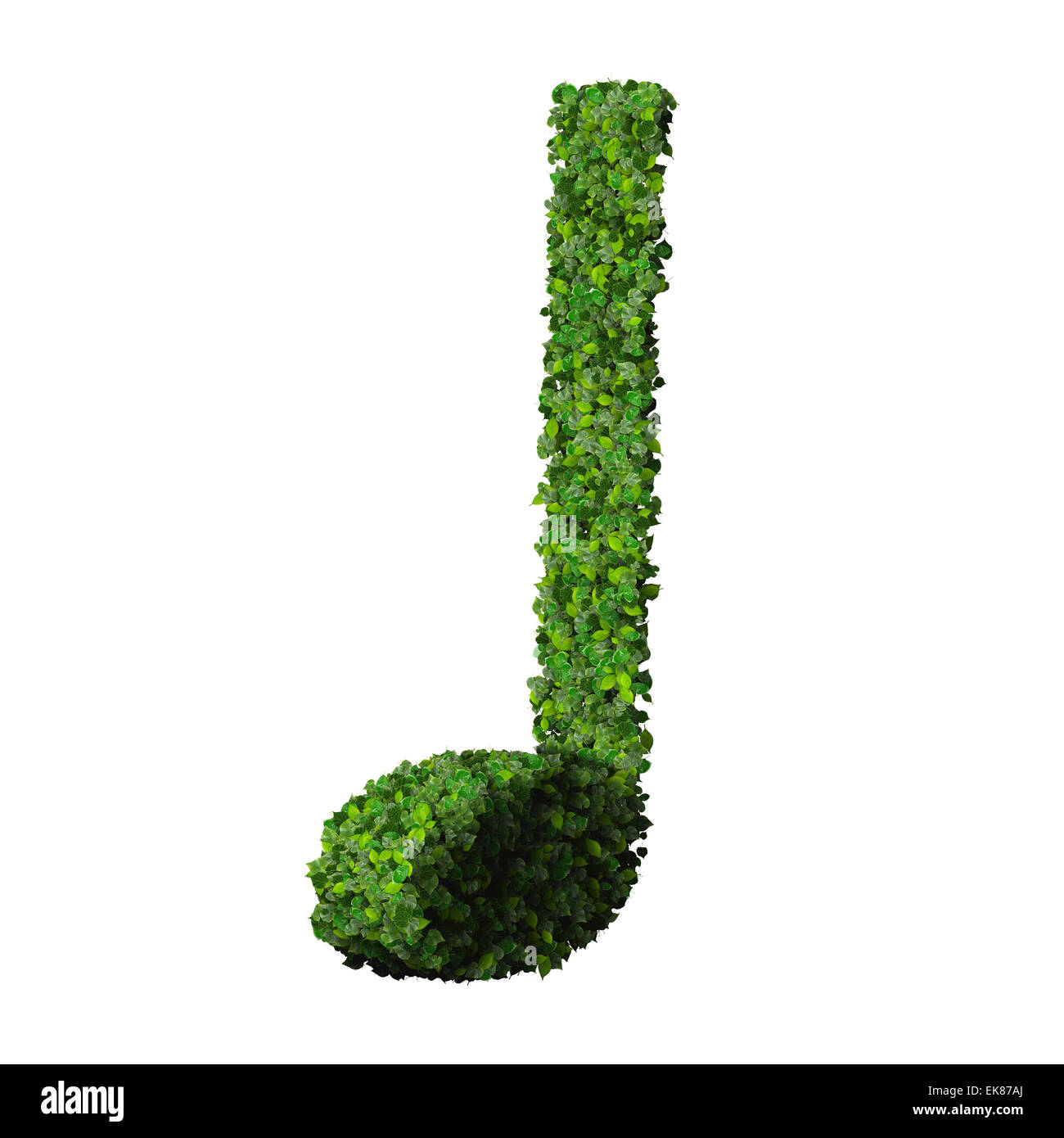 Musical note crotchet symbol made from green leaves isolated on white ...