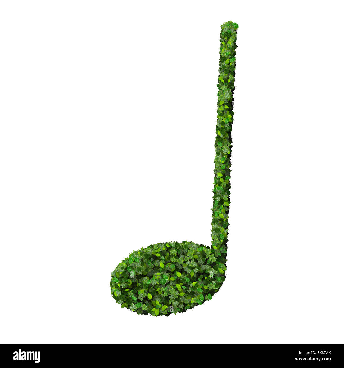 Musical note crotchet symbol made from green leaves isolated on white ...