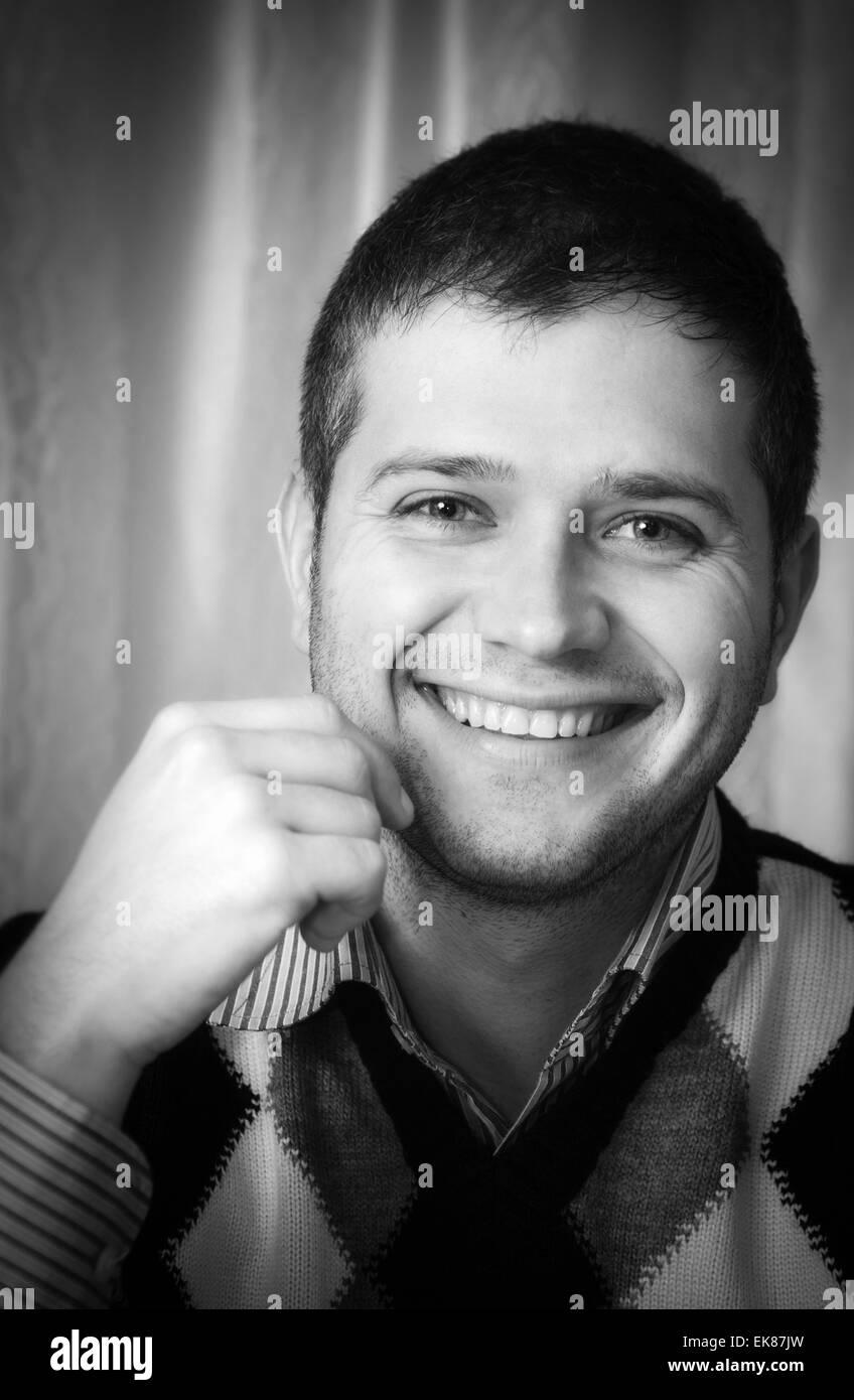 Young smiling man facial Black and White Stock Photos & Images - Alamy