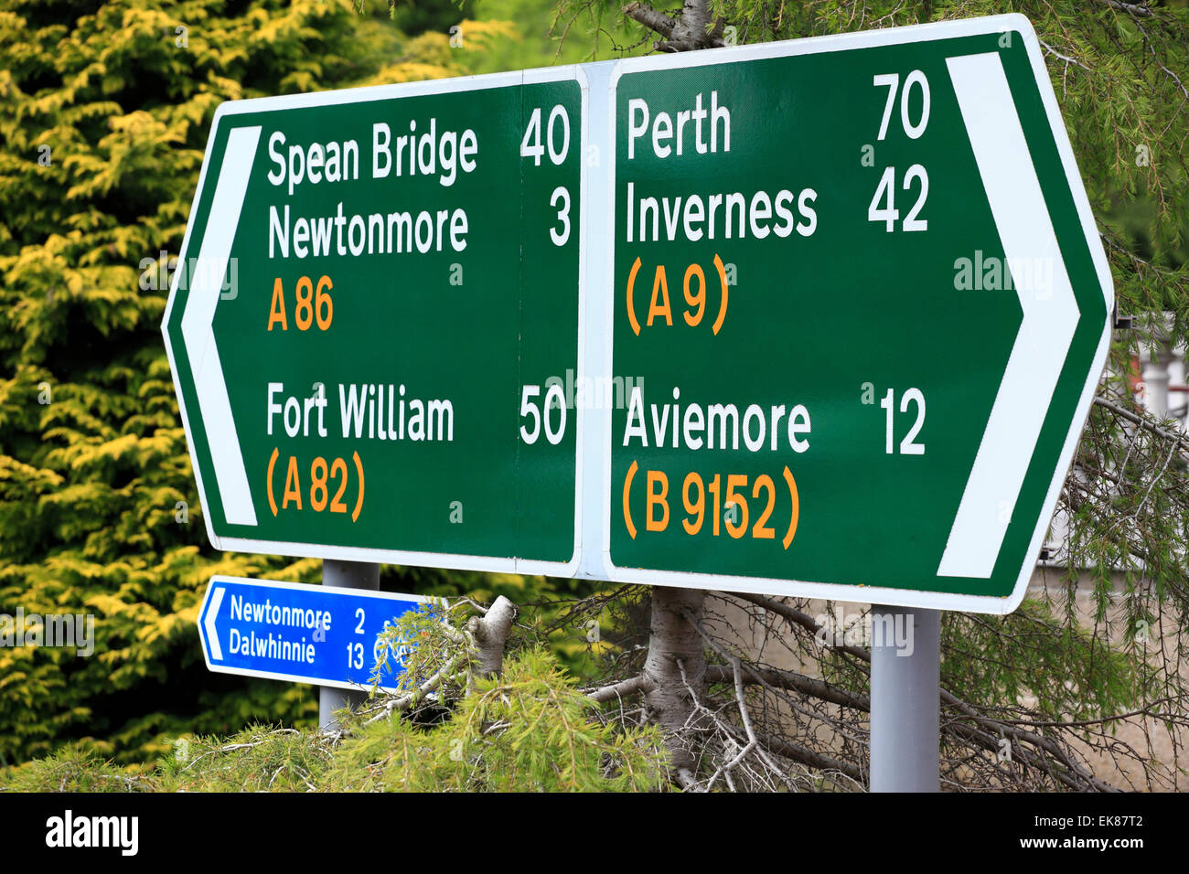 British roadsign directing to some of Scotland's most famous towns and ...