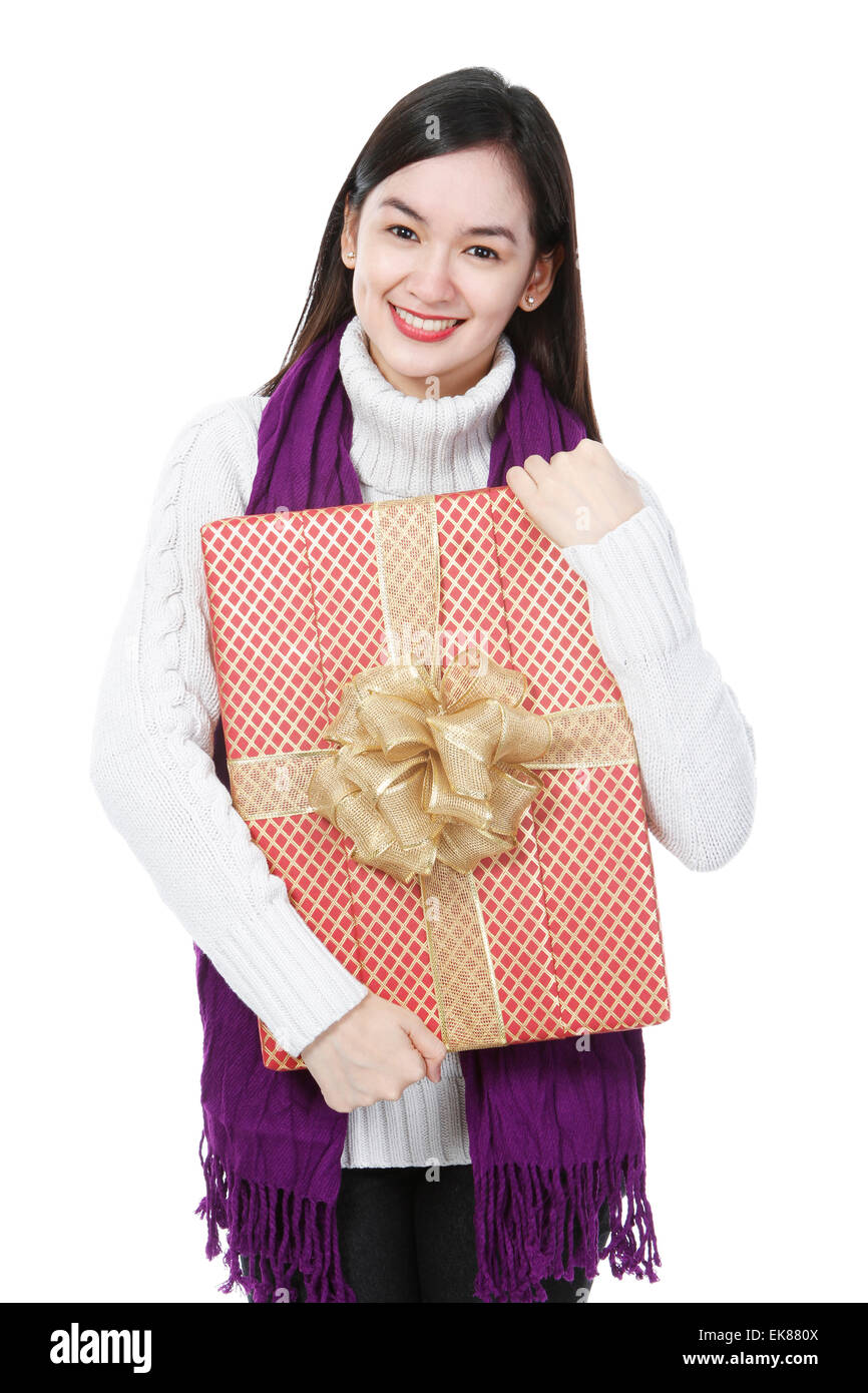 Young Lady With A Present Stock Photo - Alamy