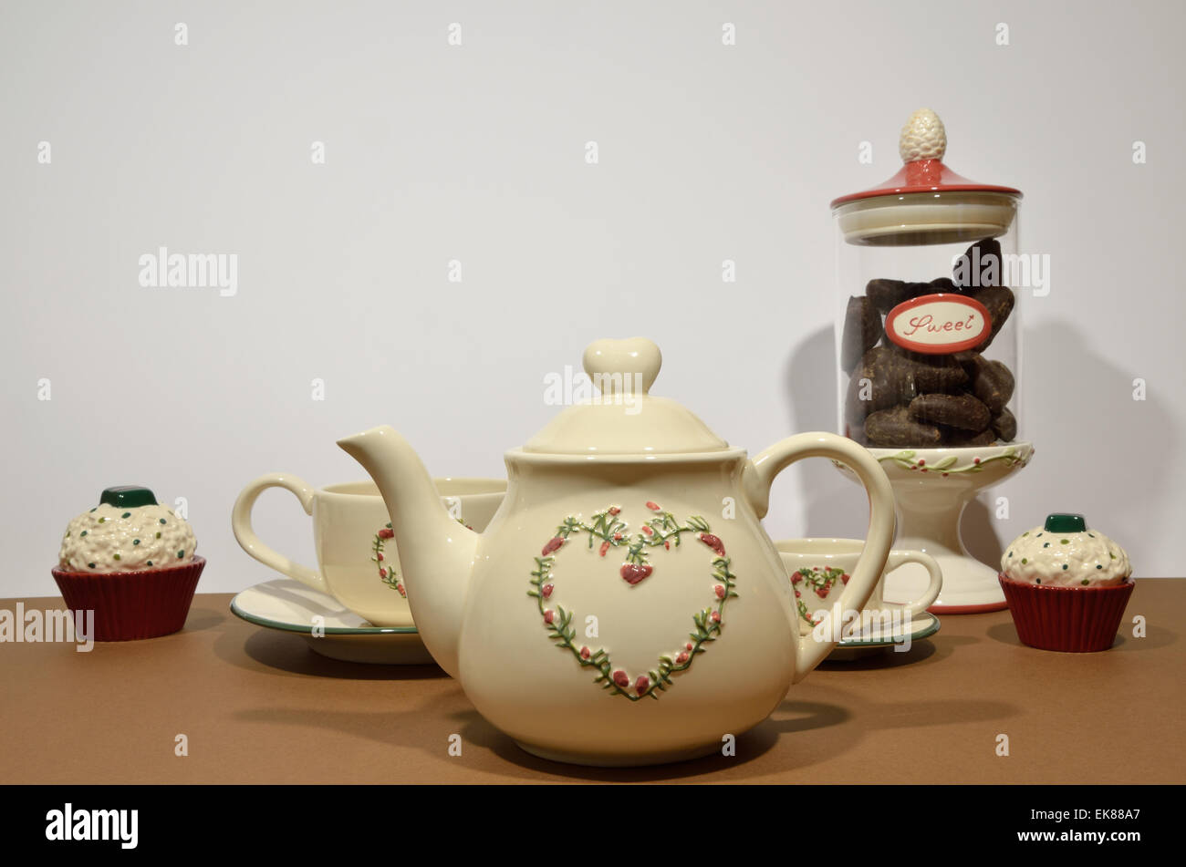 China tea set, cupcakes and cookies Stock Photo - Alamy