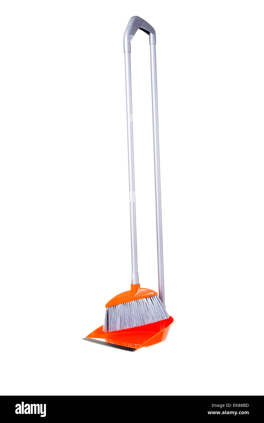 Orange broom and scoop Stock Photo - Alamy