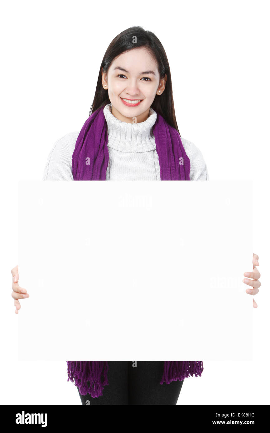 Young Woman Holding Blank Message Stock Photo - Alamy