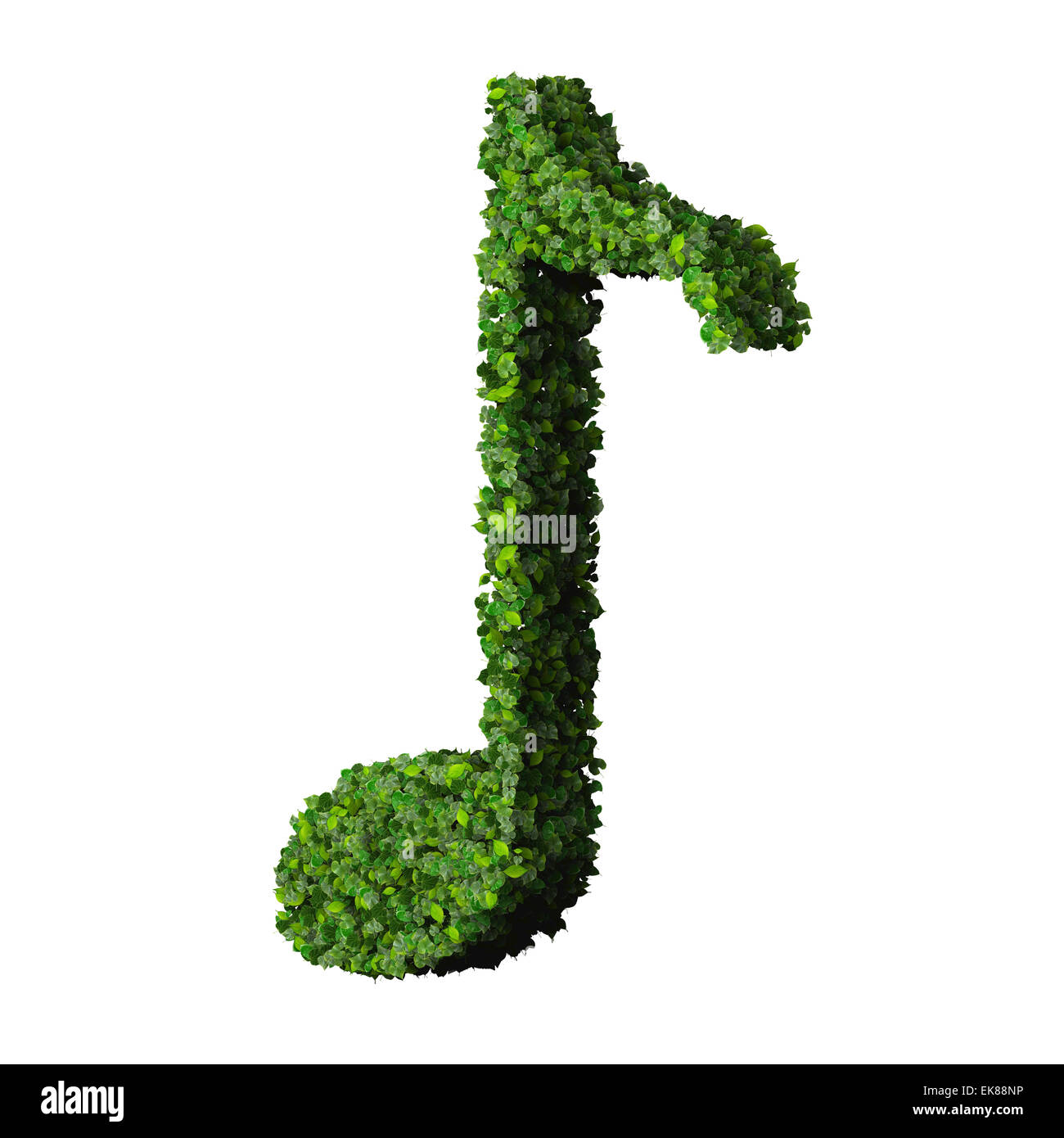 Musical note eight symbol made from green leaves isolated on white ...