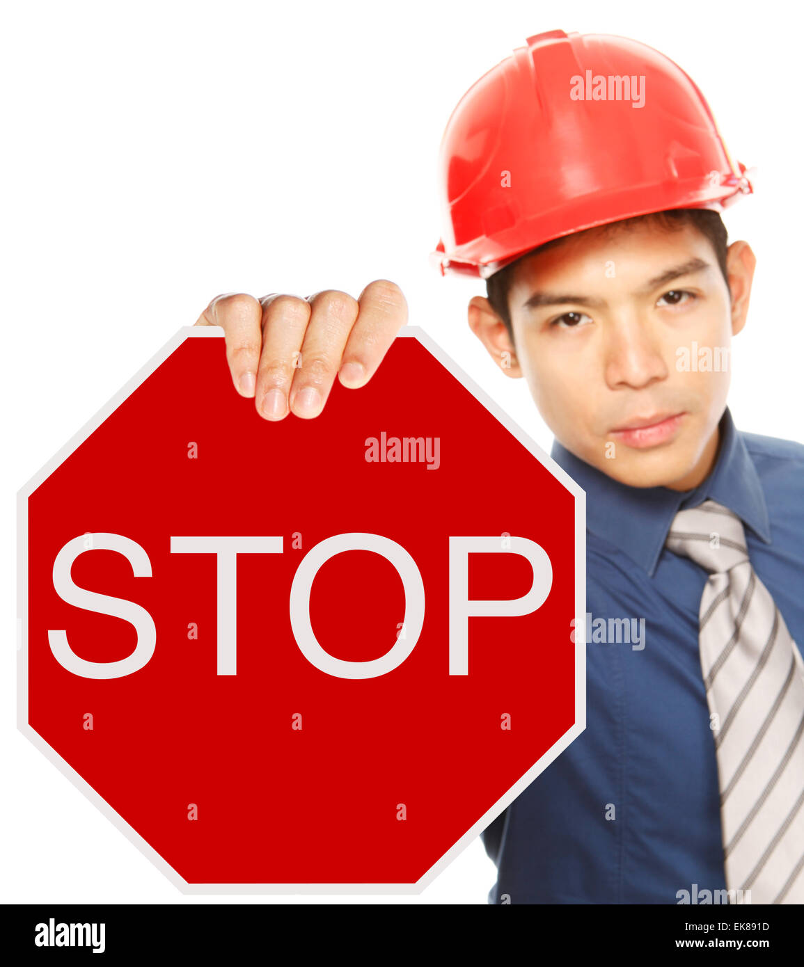 Road worker holding stop sign hi-res stock photography and images - Alamy