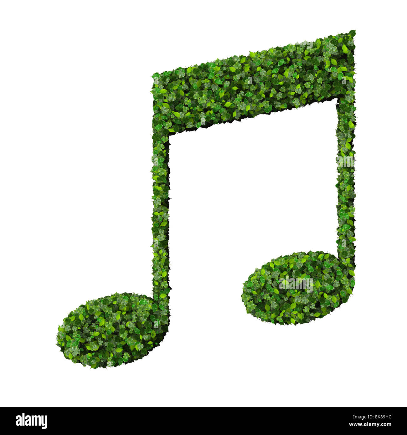 Musical note double eight symbol made from green leaves isolated on ...
