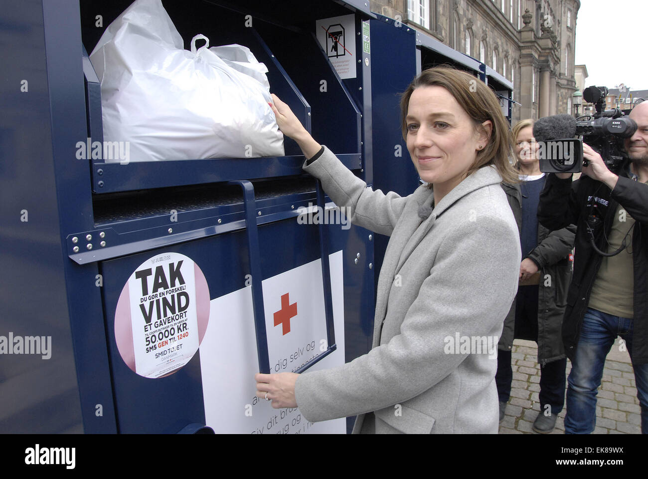 Copenhagen, Denmark. 8th April, 2015. Red cross cloth donation ...