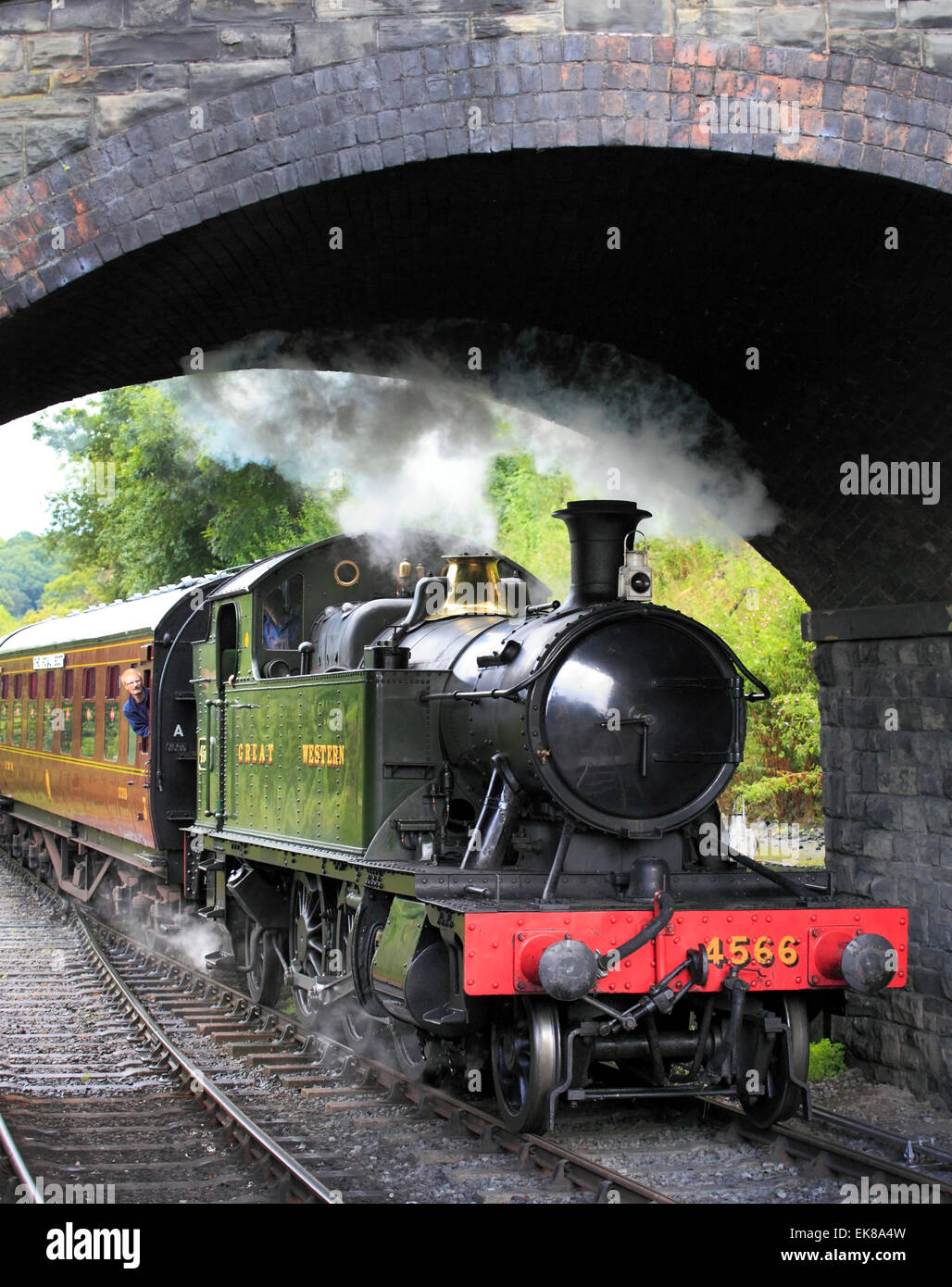 A GWR Small Prairie Tank engine approaches Arley Station with an ...