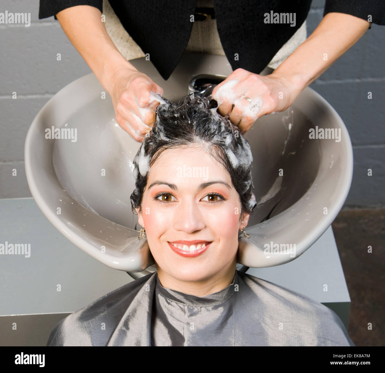 Attractive Woman Gets Spa Salon Shampoo and Conditioning Stock Photo ...