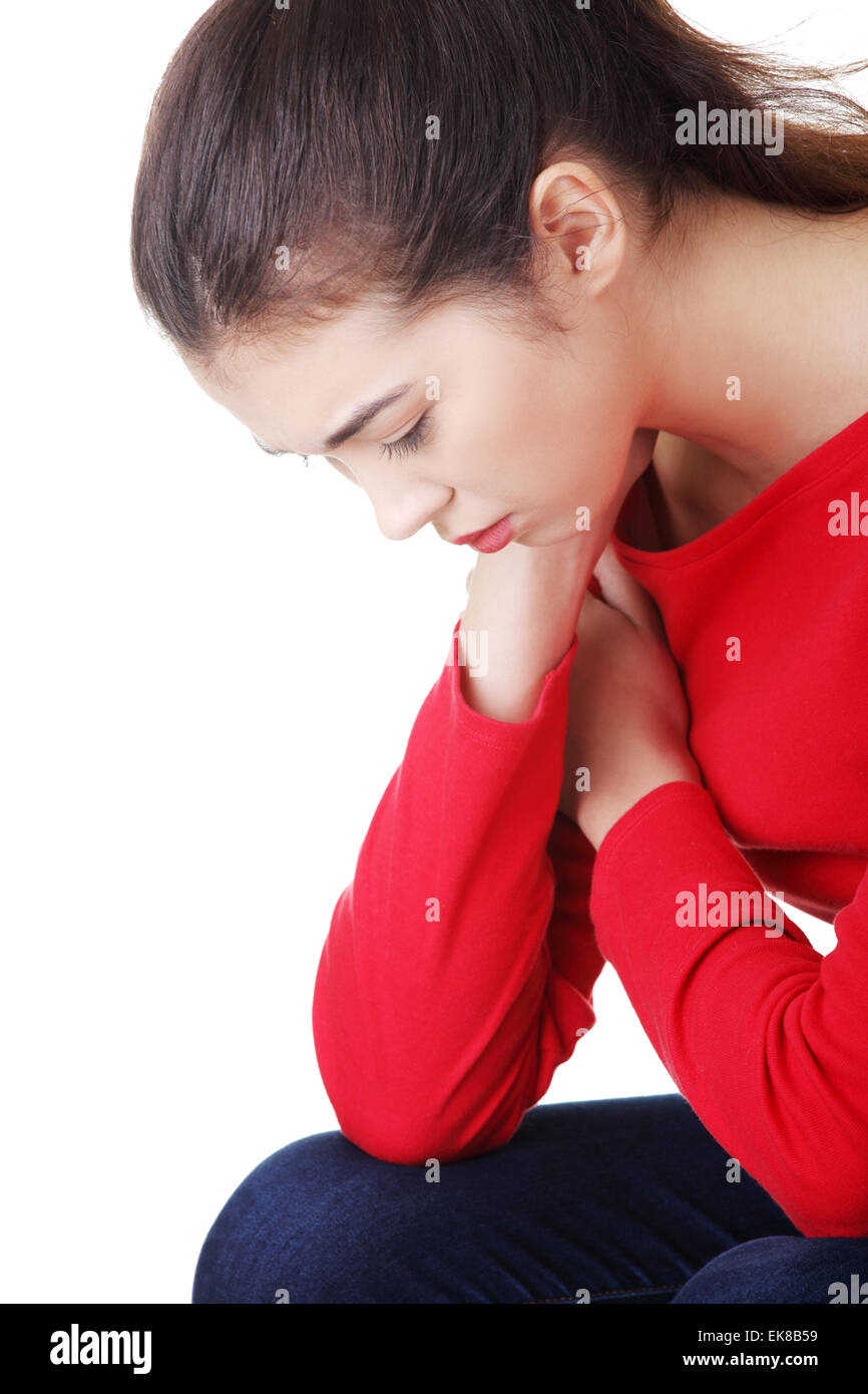 Thoughtful woman with problem or depression Stock Photo - Alamy
