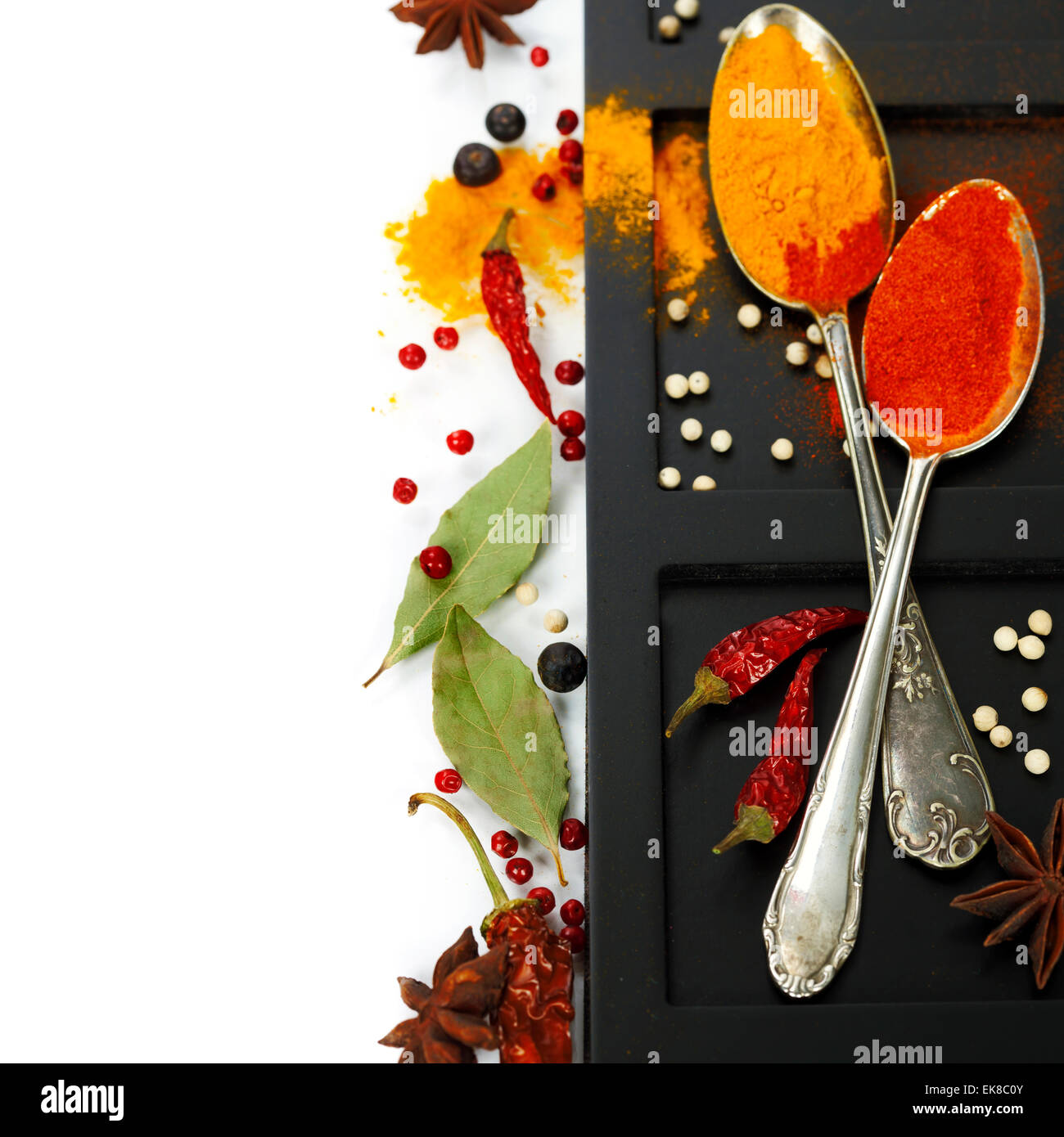 Spices border.Isolated on white Stock Photo - Alamy