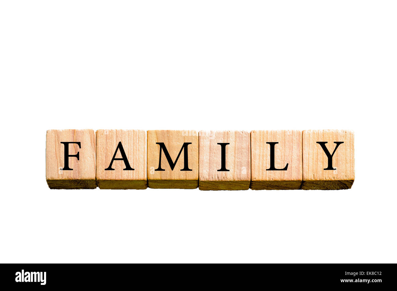 Word FAMILY. Wooden small cubes with letters isolated on white ...
