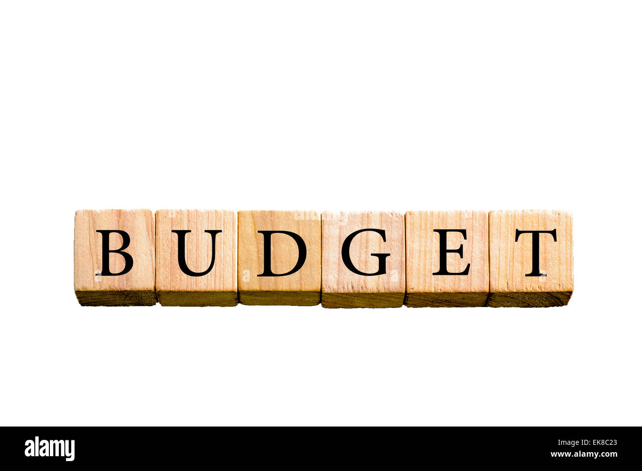 Word BUDGET. Wooden small cubes with letters isolated on white ...