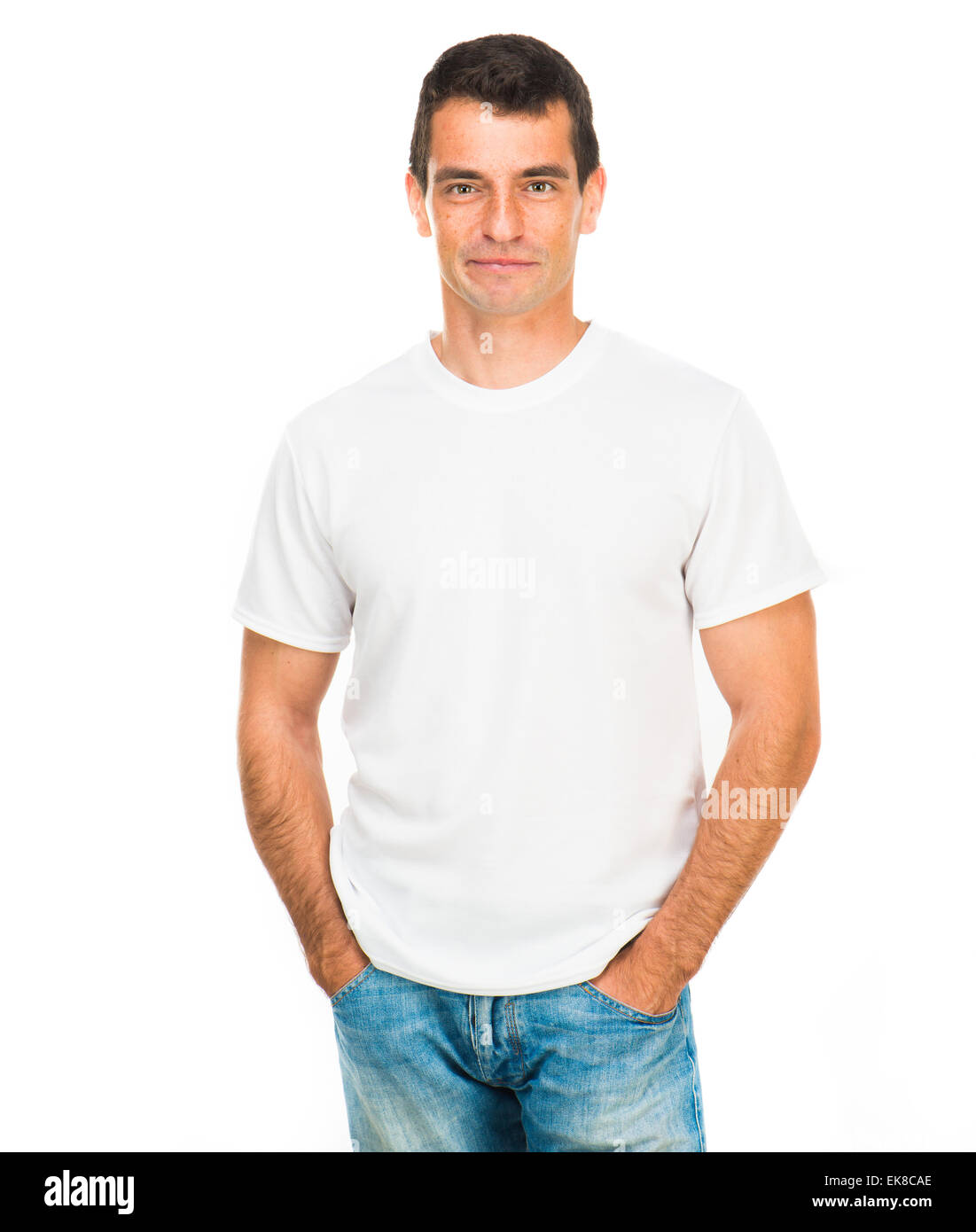 white t shirt on a young man Stock Photo - Alamy