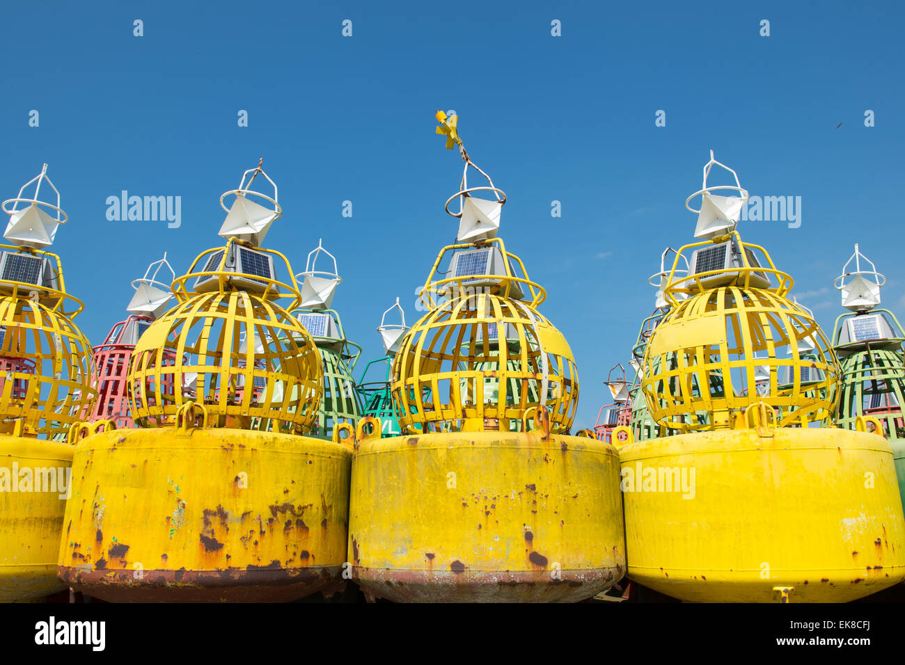 Colorful buoys for navigation in the sea Stock Photo - Alamy