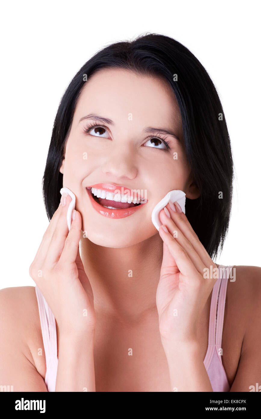Beautiful woman with cotton pad Stock Photo - Alamy