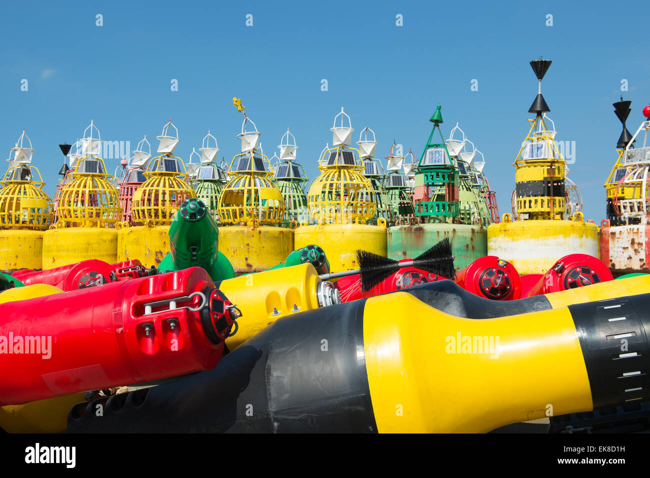Colorful buoys for navigation in the sea Stock Photo - Alamy
