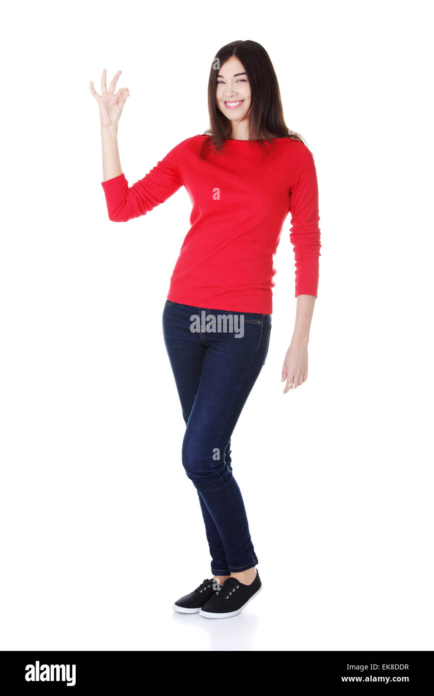 Woman giving perfect gesture Stock Photo - Alamy
