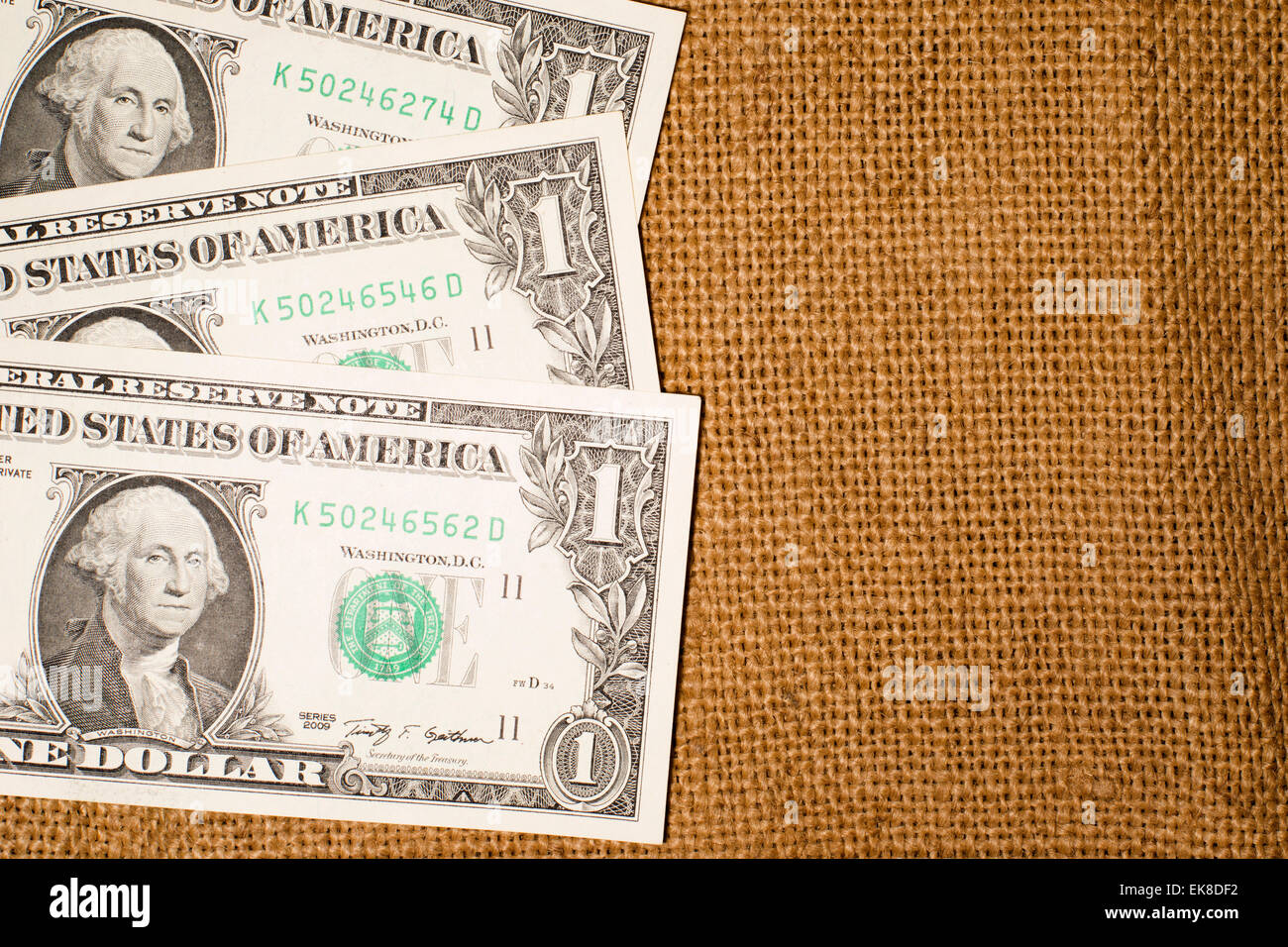 Banknotes $1 US dollars on the old sacking Stock Photo - Alamy