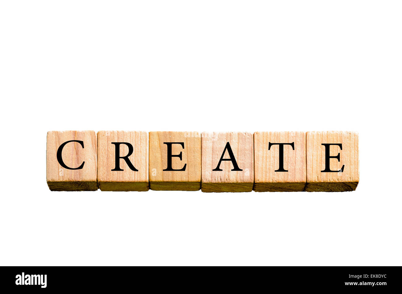 Word CREATE. Wooden small cubes with letters isolated on white ...