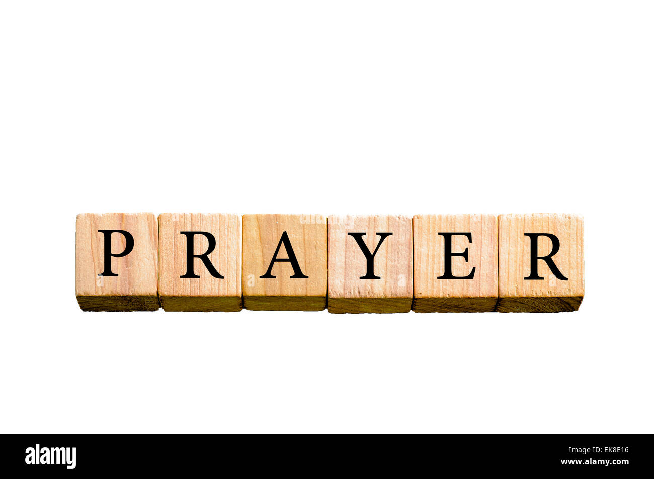 Word PRAYER. Wooden small cubes with letters isolated on white ...
