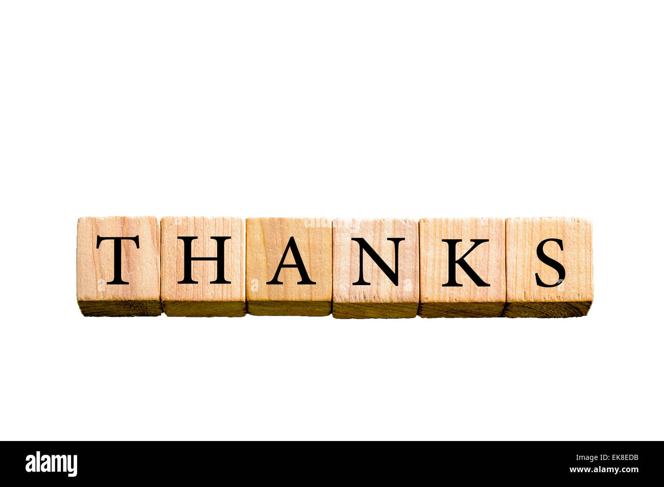 Word THANKS. Wooden small cubes with letters isolated on white ...