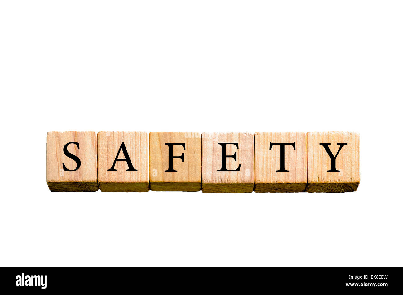Word SAFETY. Wooden small cubes with letters isolated on white ...