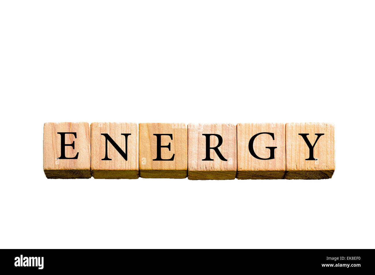 Word ENERGY. Wooden small cubes with letters isolated on white ...