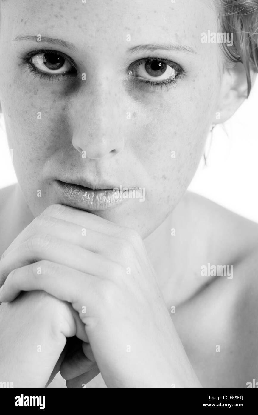 Blond girl head Black and White Stock Photos & Images - Alamy