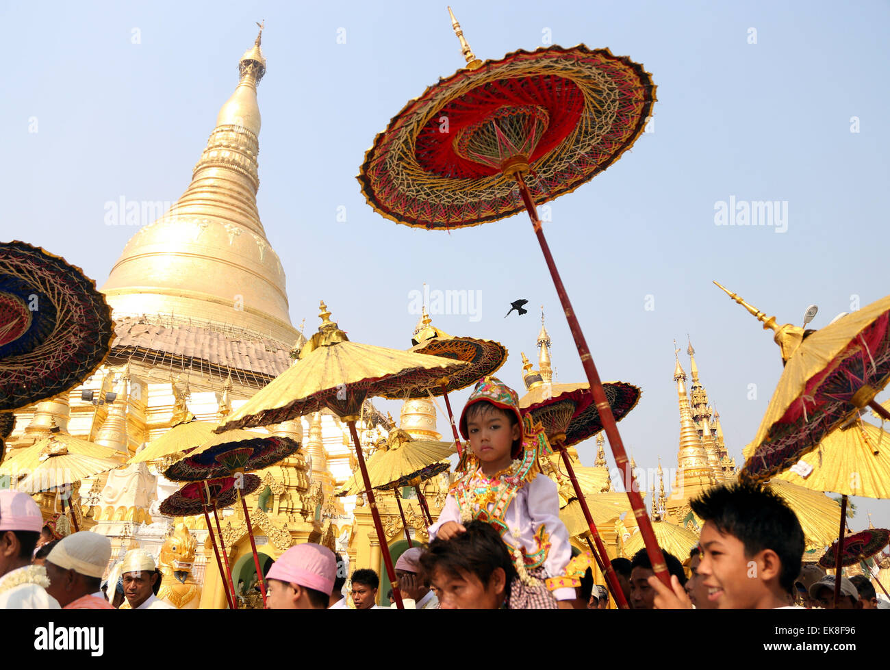 Yangon, Myanmar. 8th Apr, 2015. A young boy in traditional attire ...