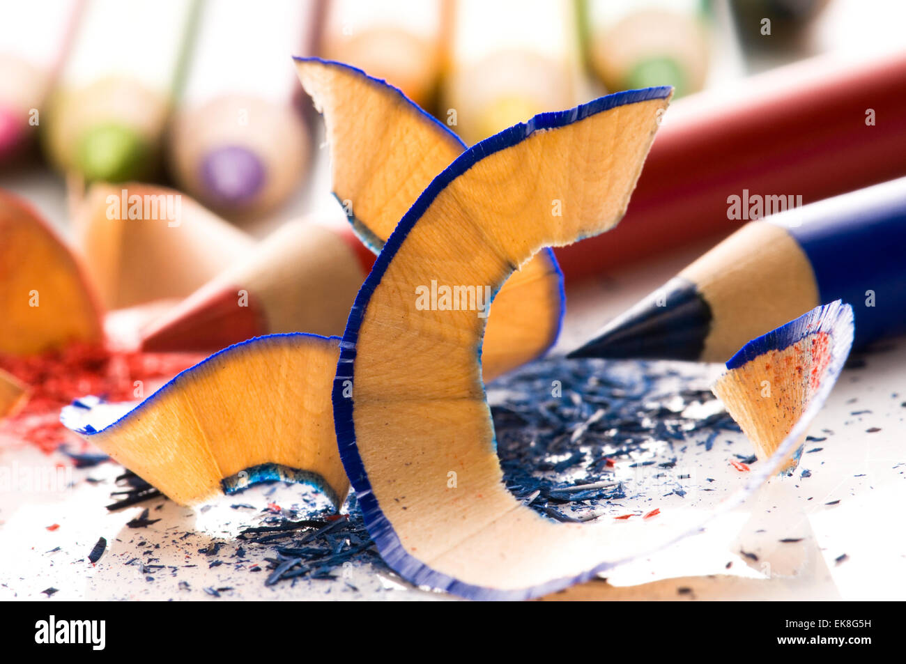 Sharpened pencils and wood shavings Stock Photo - Alamy