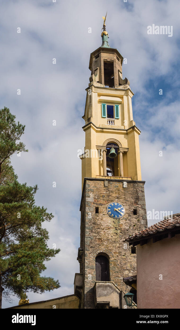 Bell tower in the small Welsh village of Portmeirion, built in ...