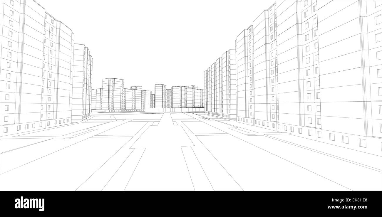 Wire-frame buildings and street. Vector Stock Photo - Alamy