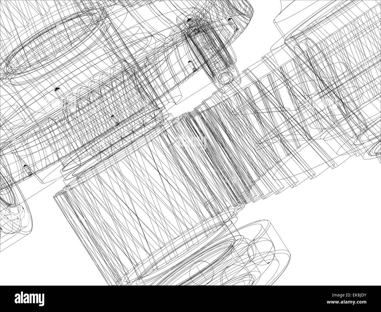 Wire-frame gears with shafts. Close-up. Vector Stock Photo - Alamy