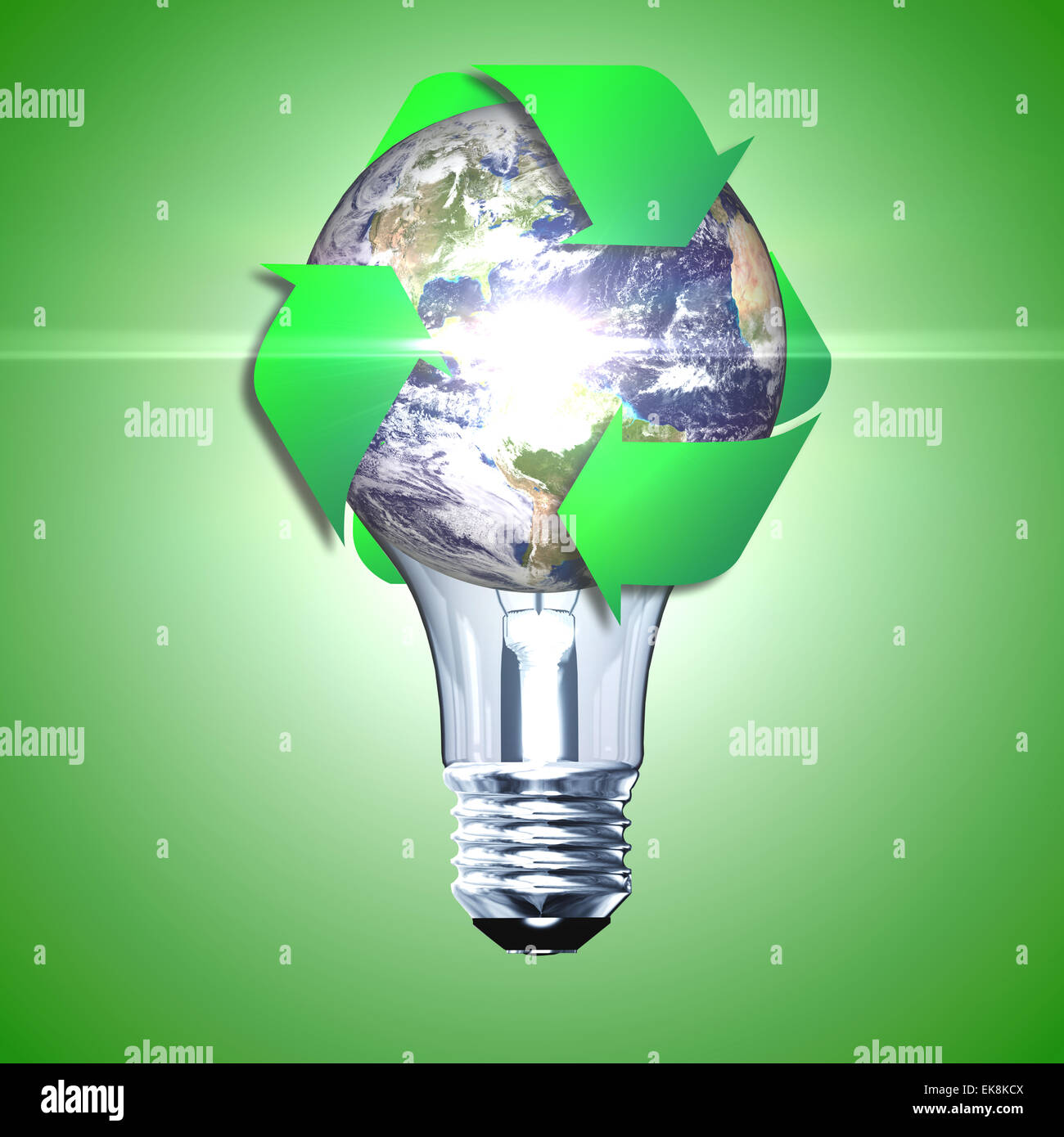 Eco bulb made from green leaves isolated on white background. 3D render ...