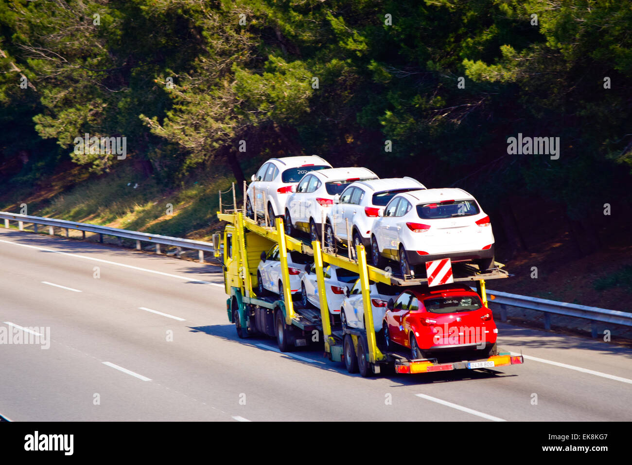 Truck transporting cars. Barcelona province, Catalonia, Spain Stock ...