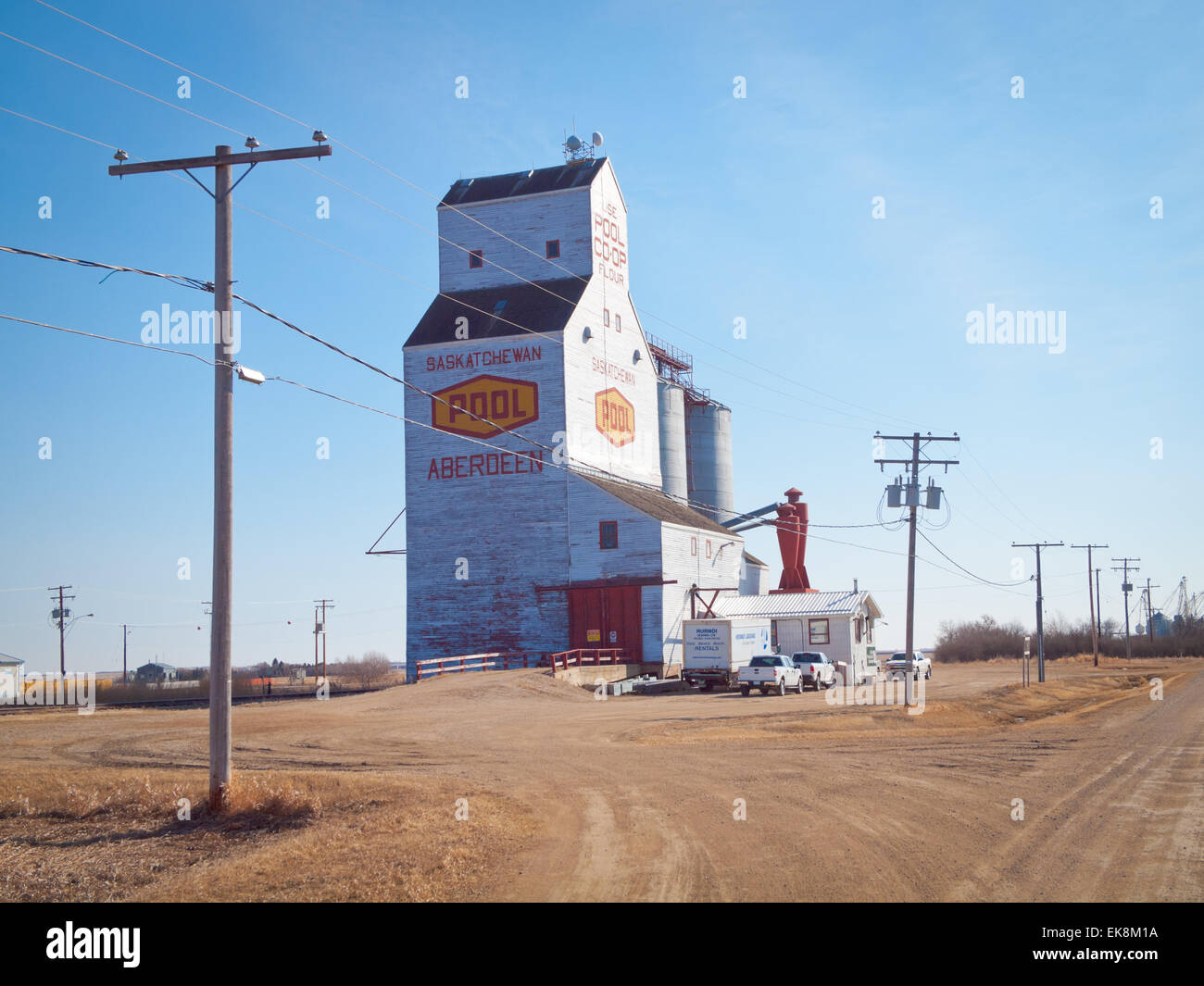 A view of the historic, Saskatchewan Wheat Pool grain elevator in Aberdeen, Saskatchewan, Canada ...