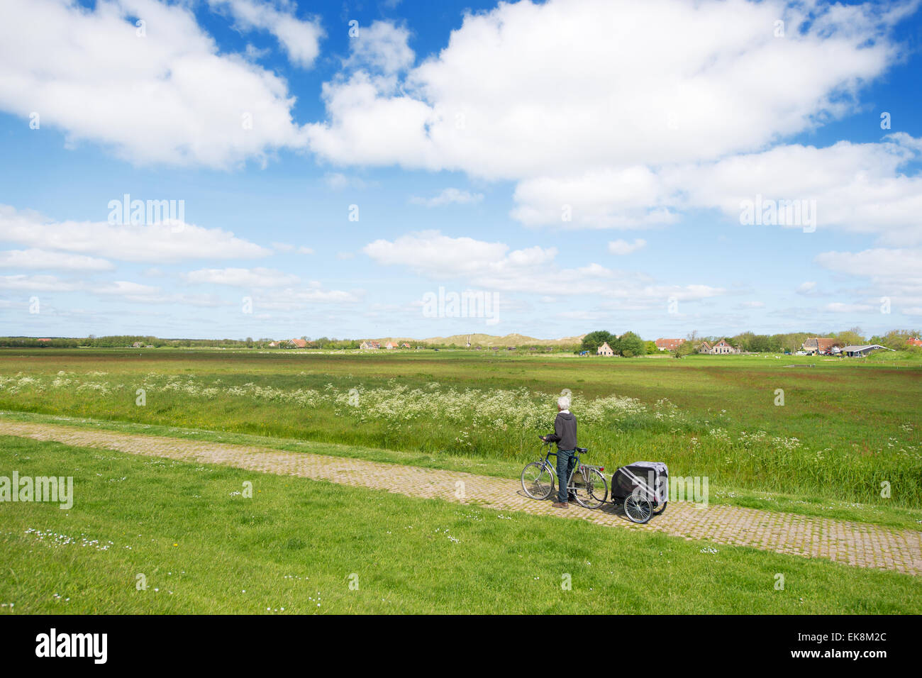 Man with bike in Dutch landscape Stock Photo - Alamy