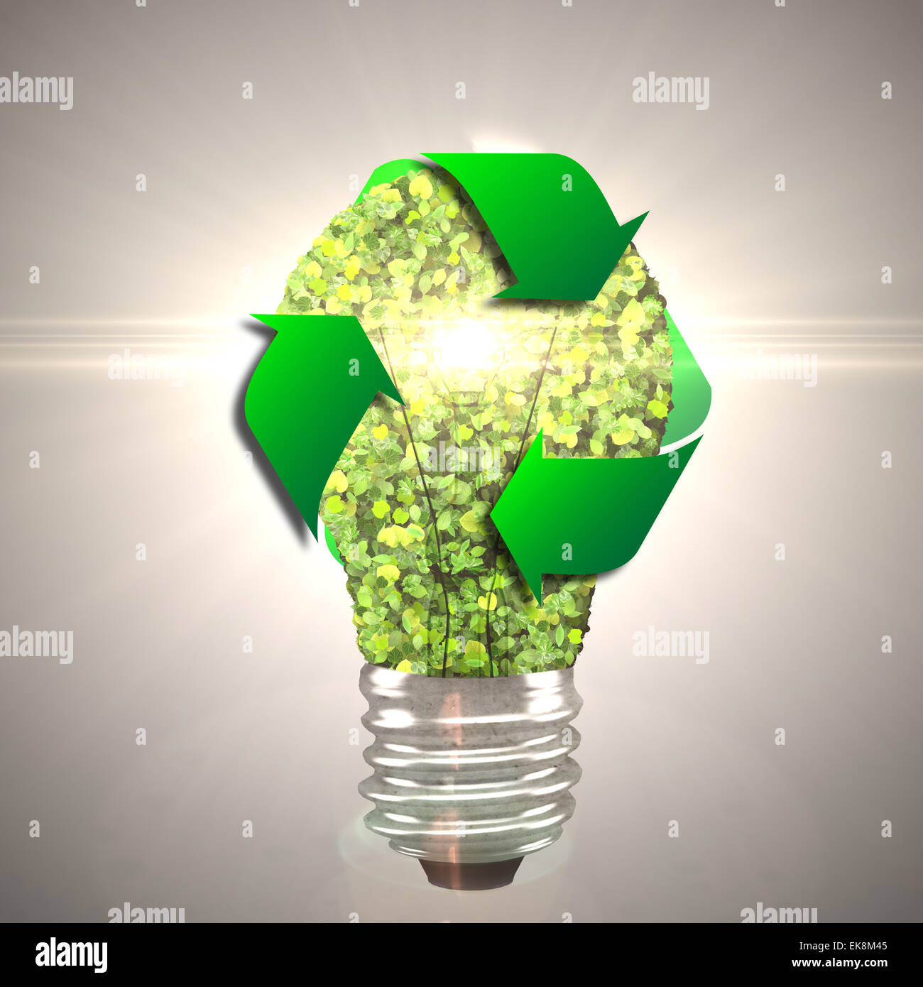 Eco bulb made from green leaves isolated on white background. 3D render ...
