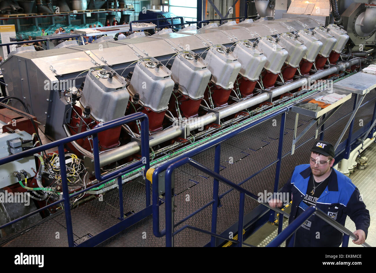 Frank Schulz prepares tests for a ship gas engine on a test bench of ...