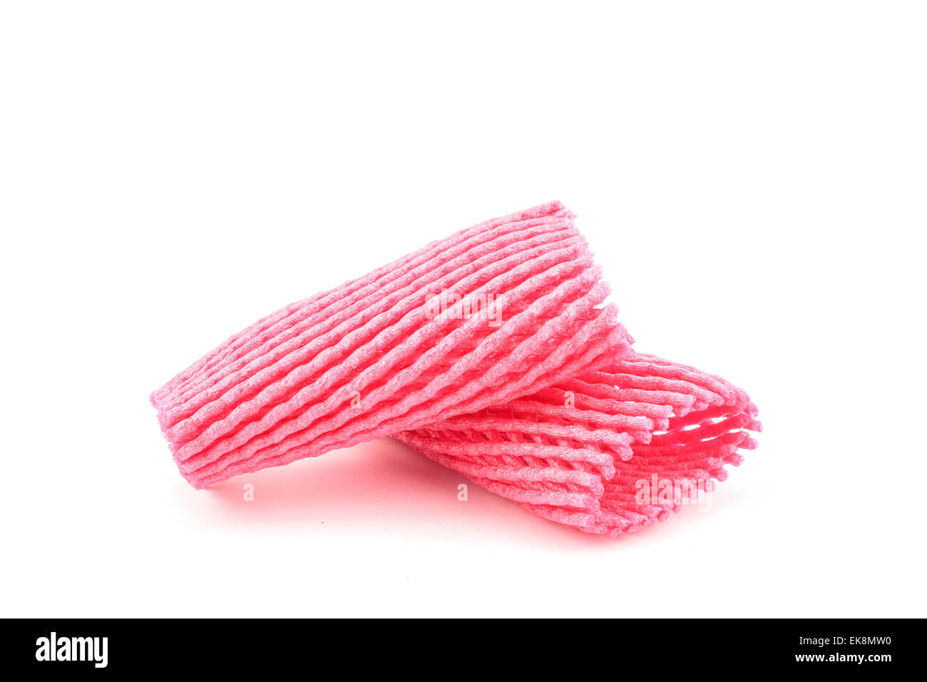 Red foam fruit net isolated on white background Stock Photo - Alamy