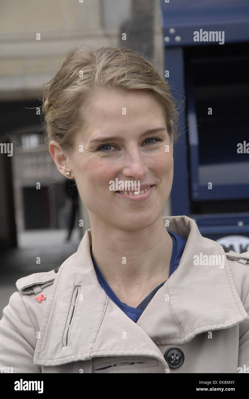 Copenhagen, Denmark. 8th April, 2015. Red cross cloth donation ...