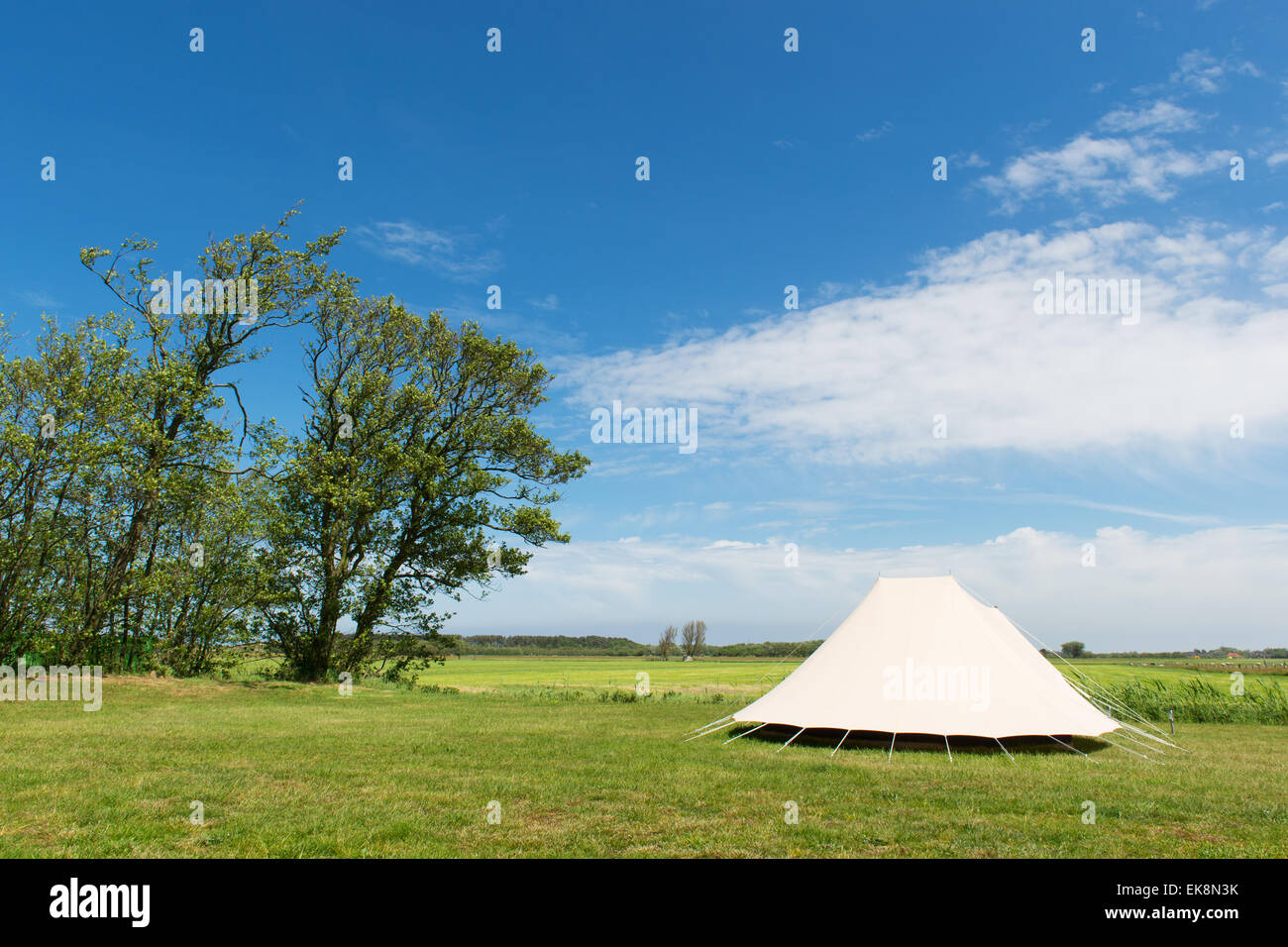 Camping ground in nature with fields and trees Stock Photo - Alamy