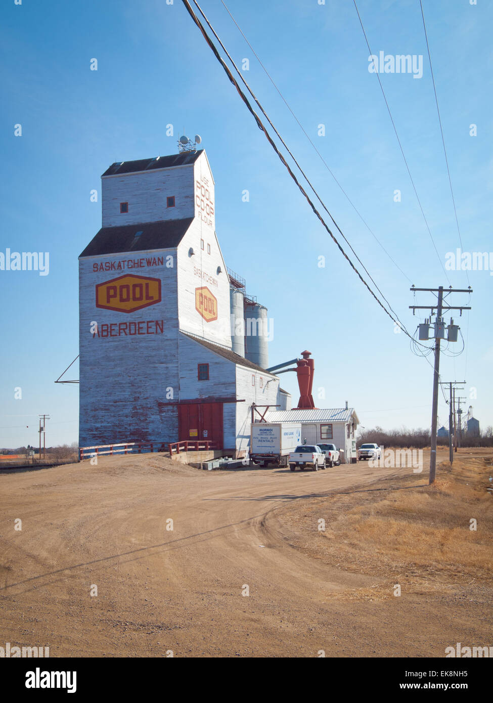 A view of the historic, Saskatchewan Wheat Pool grain elevator in Aberdeen, Saskatchewan, Canada ...