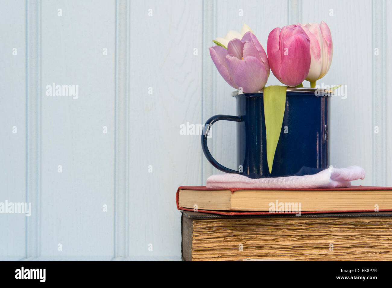 Beautiful Spring flower still life with wooden background Stock Photo ...